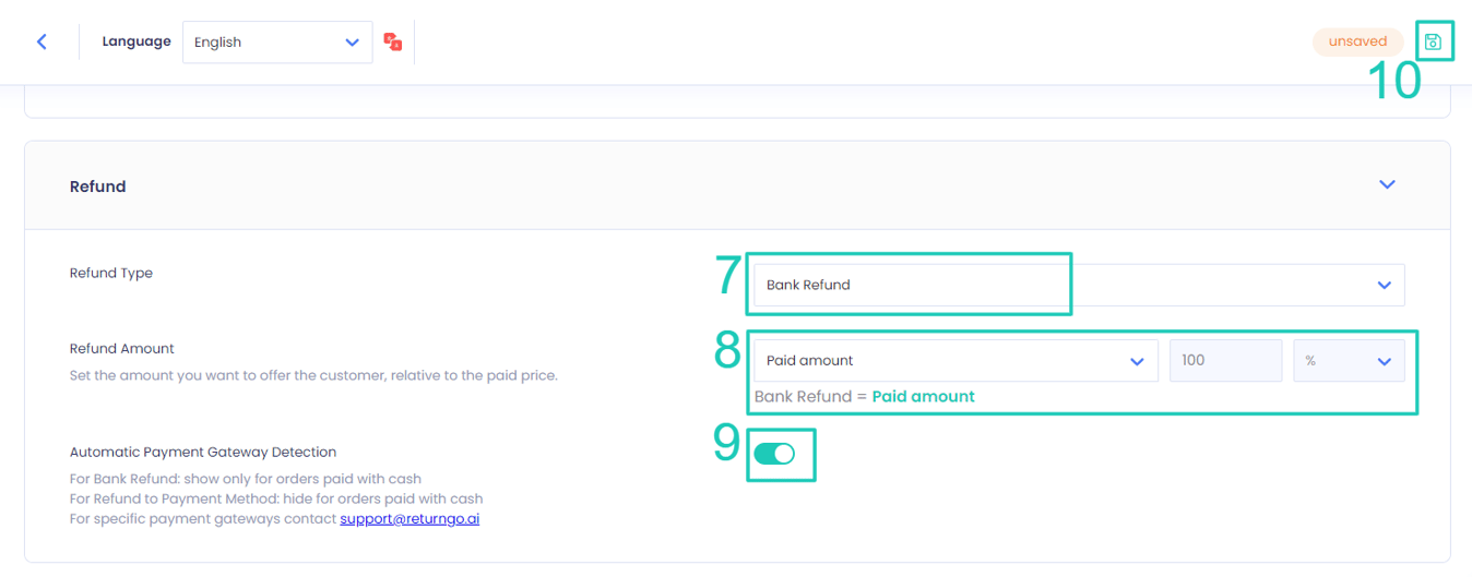 Refund to Bank Account