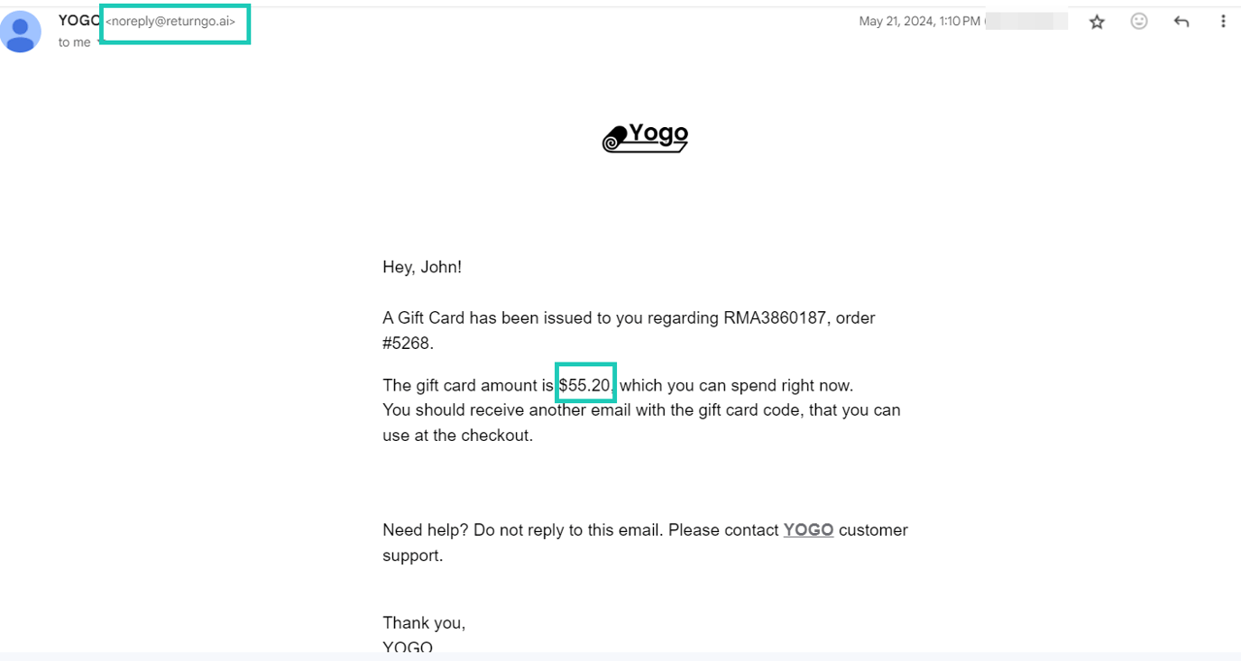 Refund by New Gift Card
